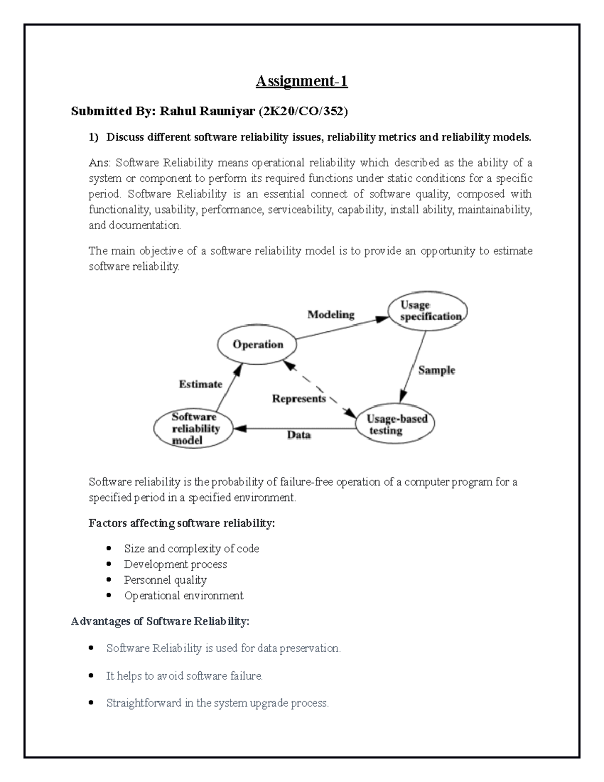 SE Assignment-1 - Assignment- Submitted By: Rahul Rauniyar (2K20/CO/352 ...