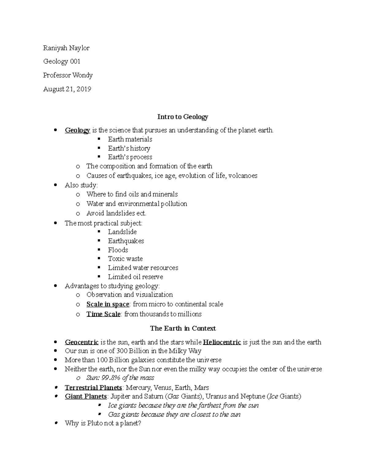 Geo Notes 1.1 (1) - Seyoum Wondy Geology Class - Raniyah Naylor Geology ...