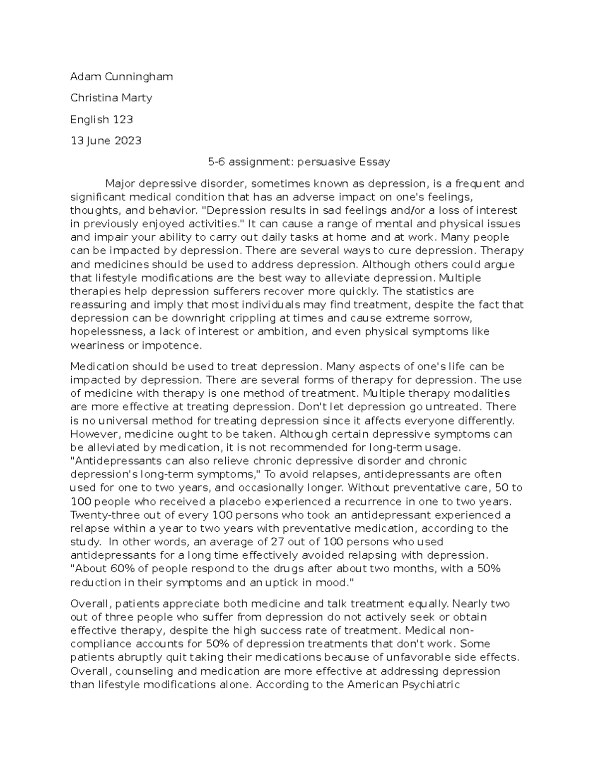 5-6 - 5-6 assignment - Adam Cunningham Christina Marty English 123 13 ...