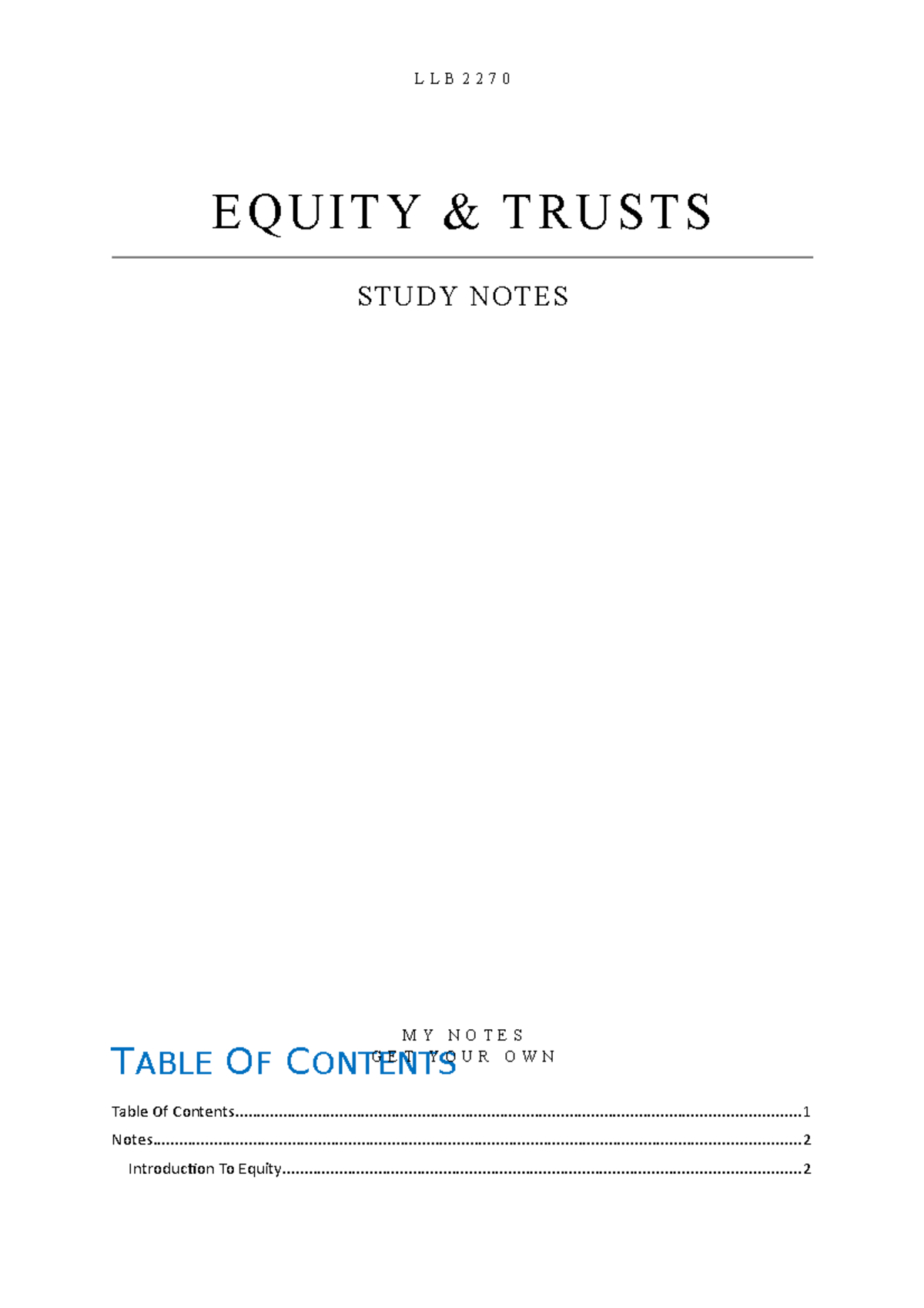 Equity & Trusts Study Notes - EQUITY & TRUSTS STUDY NOTES TABLE OF ...