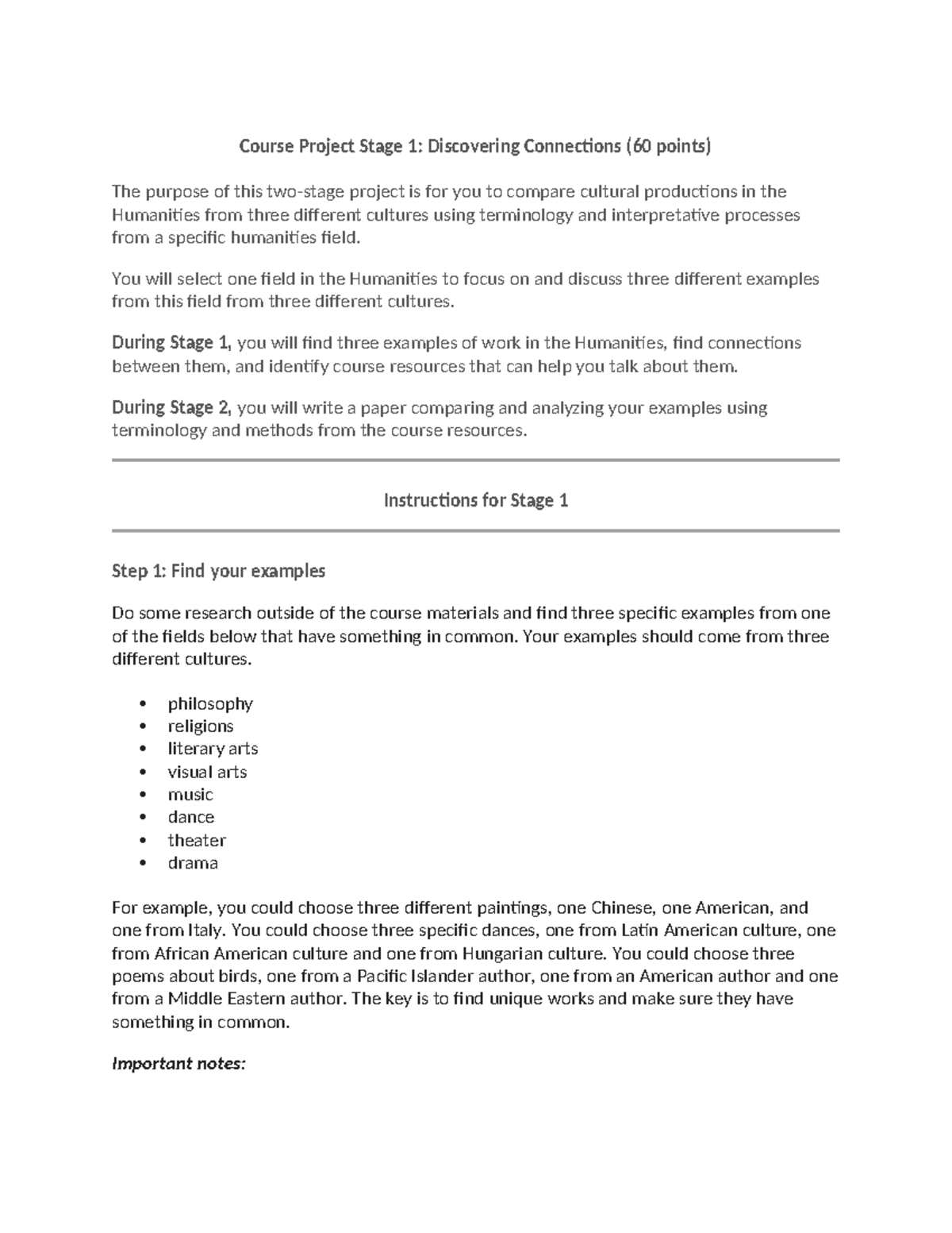 Course Project Stage 1 - Discovering Connections - You will select one ...