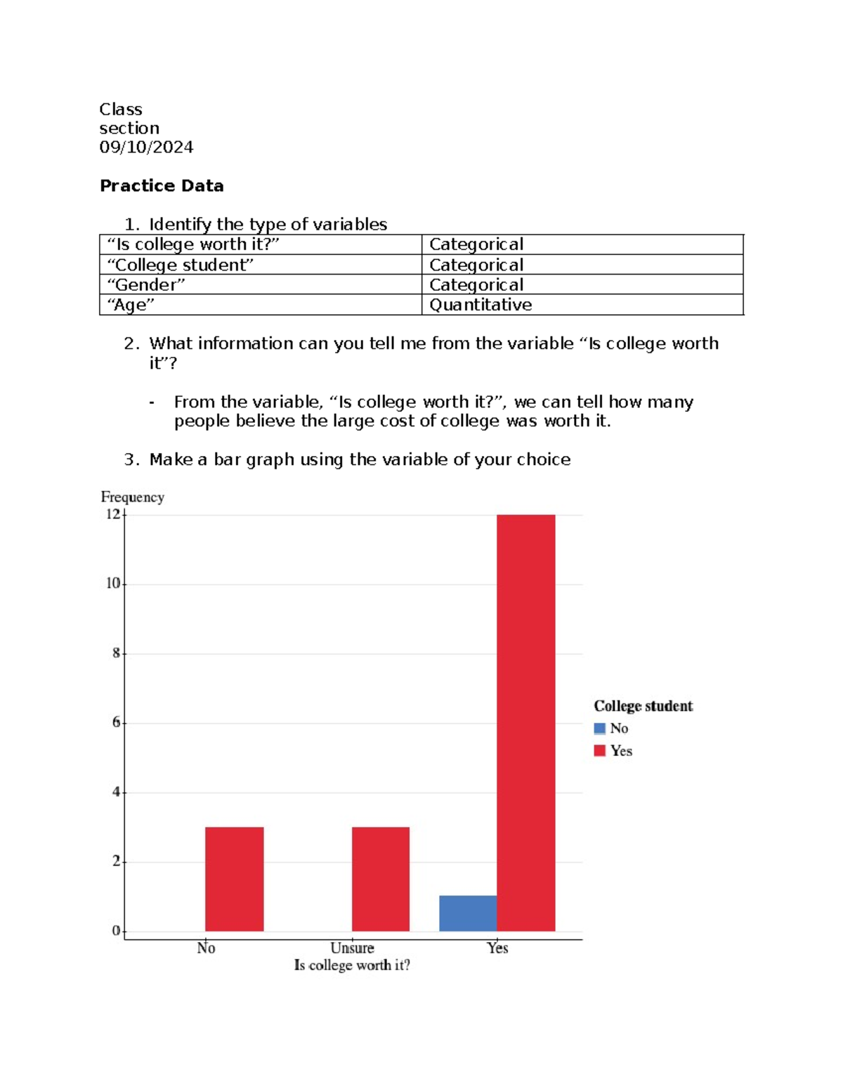 Practice Data 1 - Class section 09/10/ Practice Data 1. Identify the ...