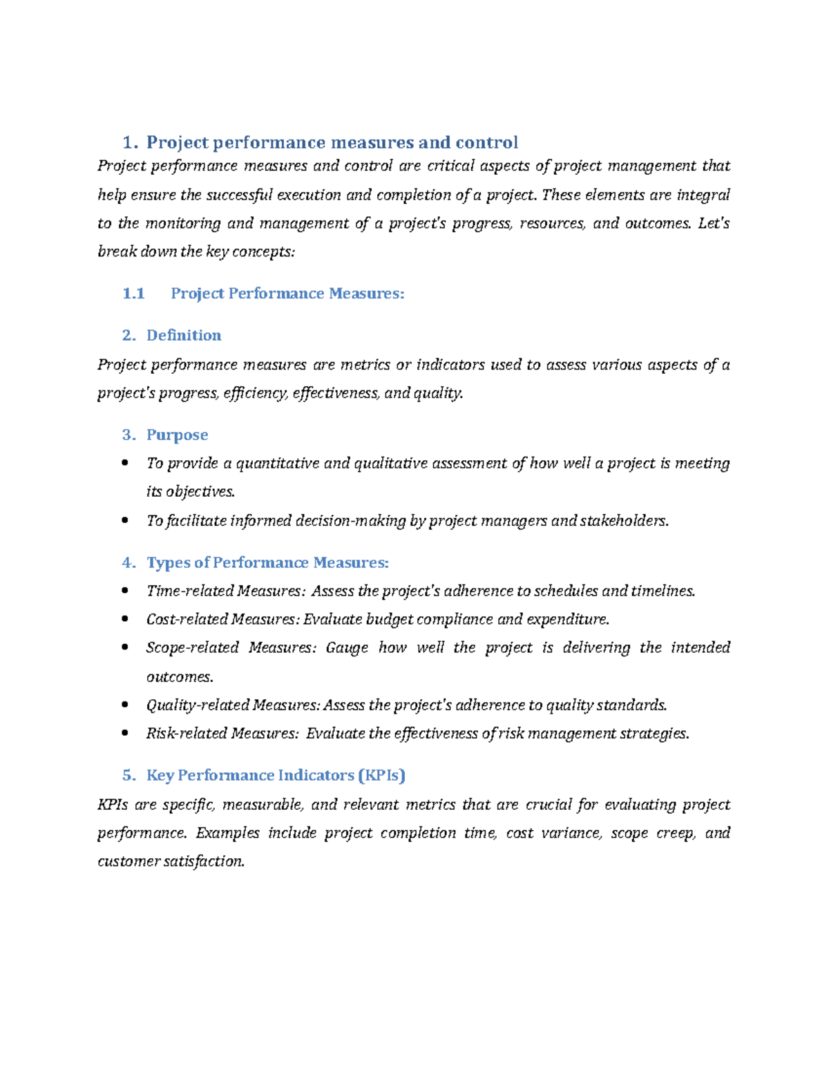Project performance measures and control - 1. Project performance ...