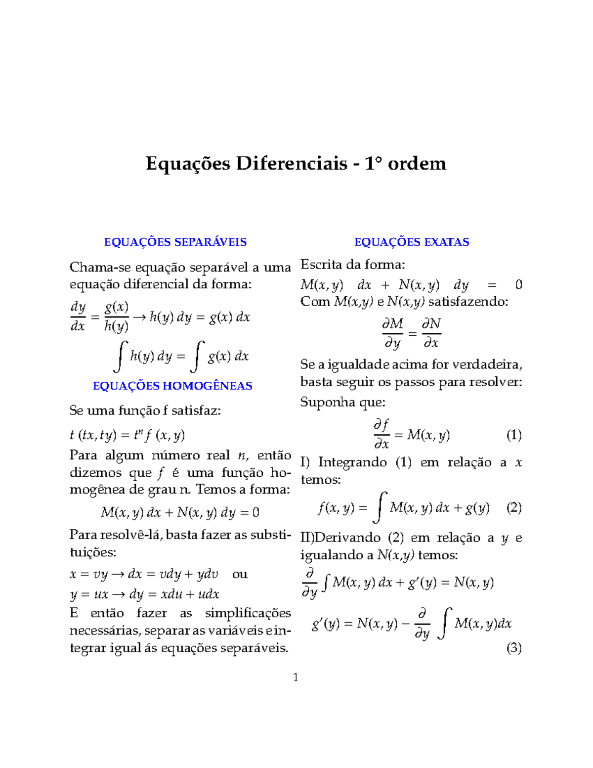 Equação Diferencial 1° ordem - Cálculo III - UEM - Studocu