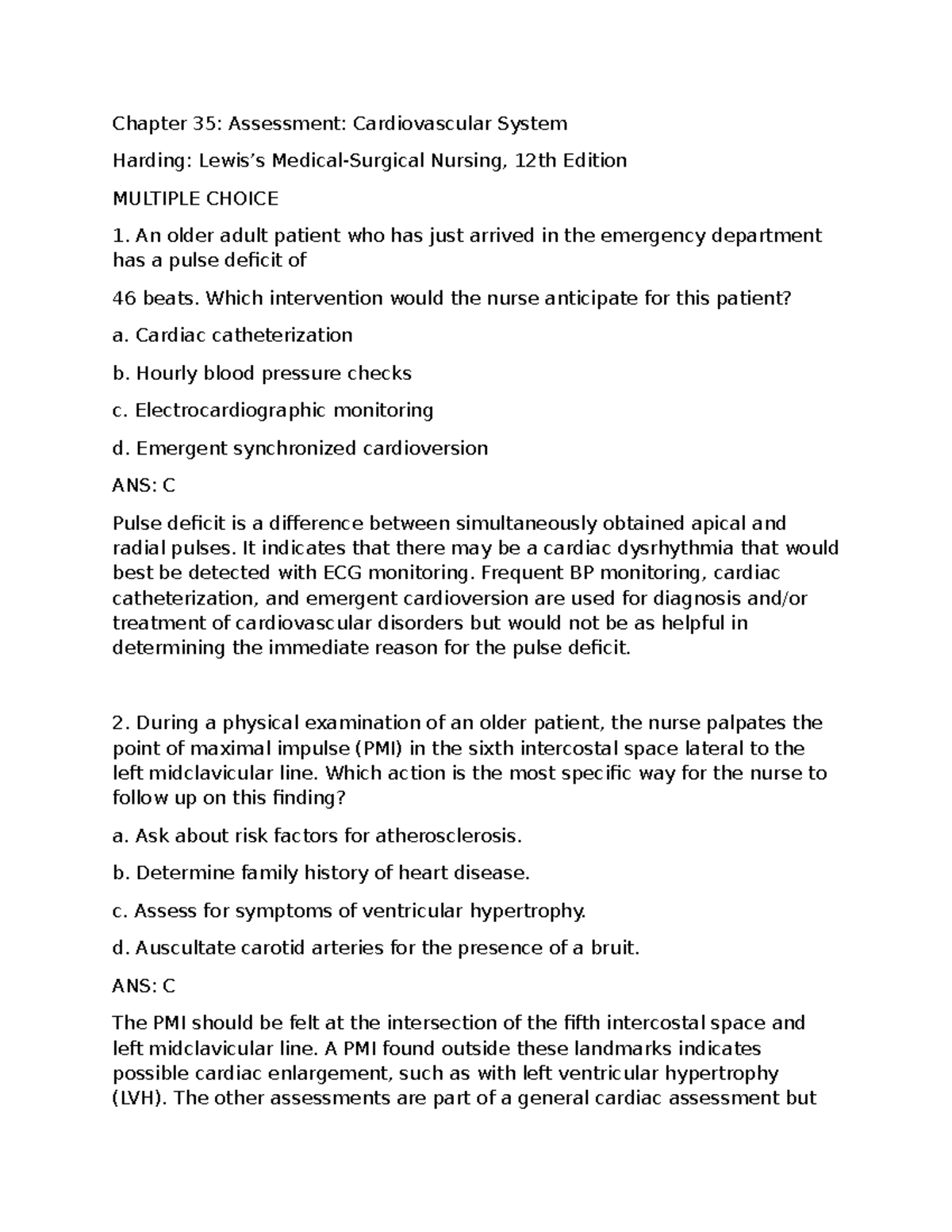 Adult 1 Chapter 35 - yes - Chapter 35: Assessment: Cardiovascular ...
