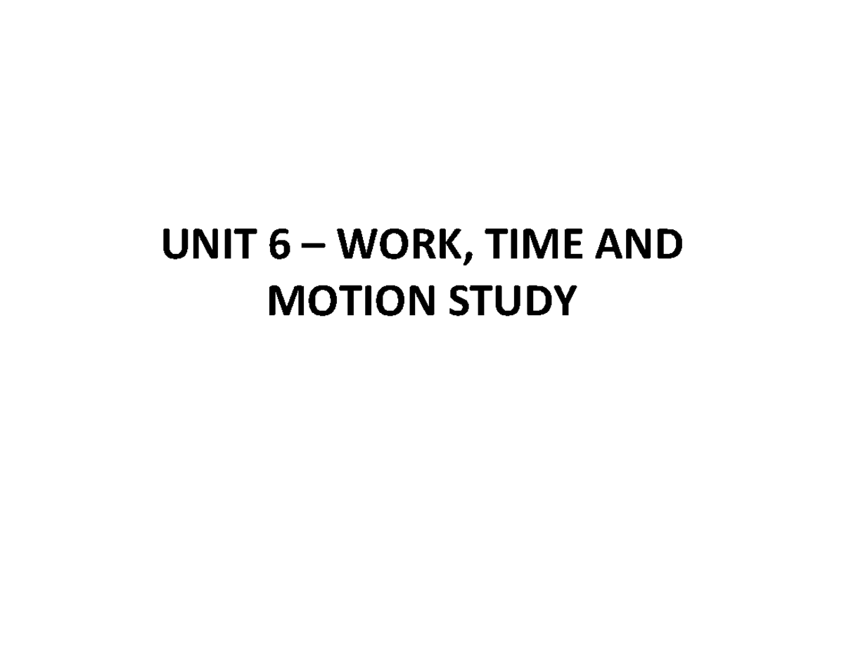 Work Time Motion Study - Exam preparation notes for revision and ...