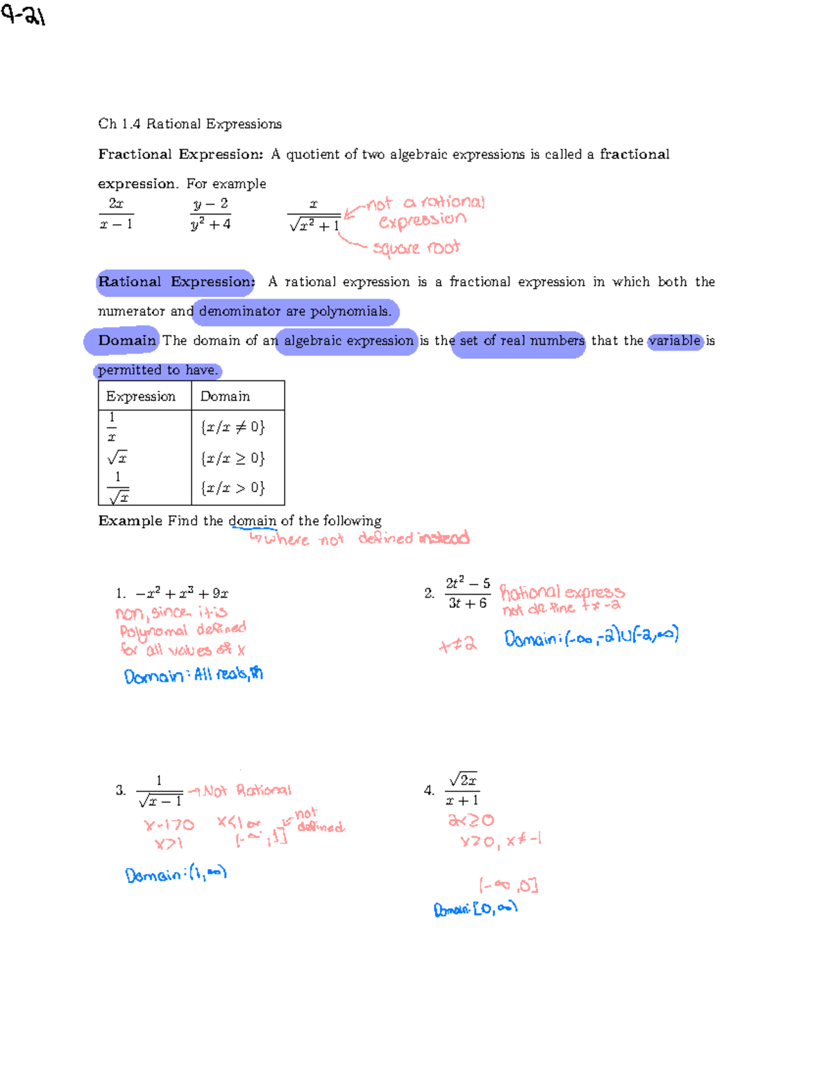 2022-09-21 Precalc Part 1 - Ch 1 Rational Expressions Fractional ...
