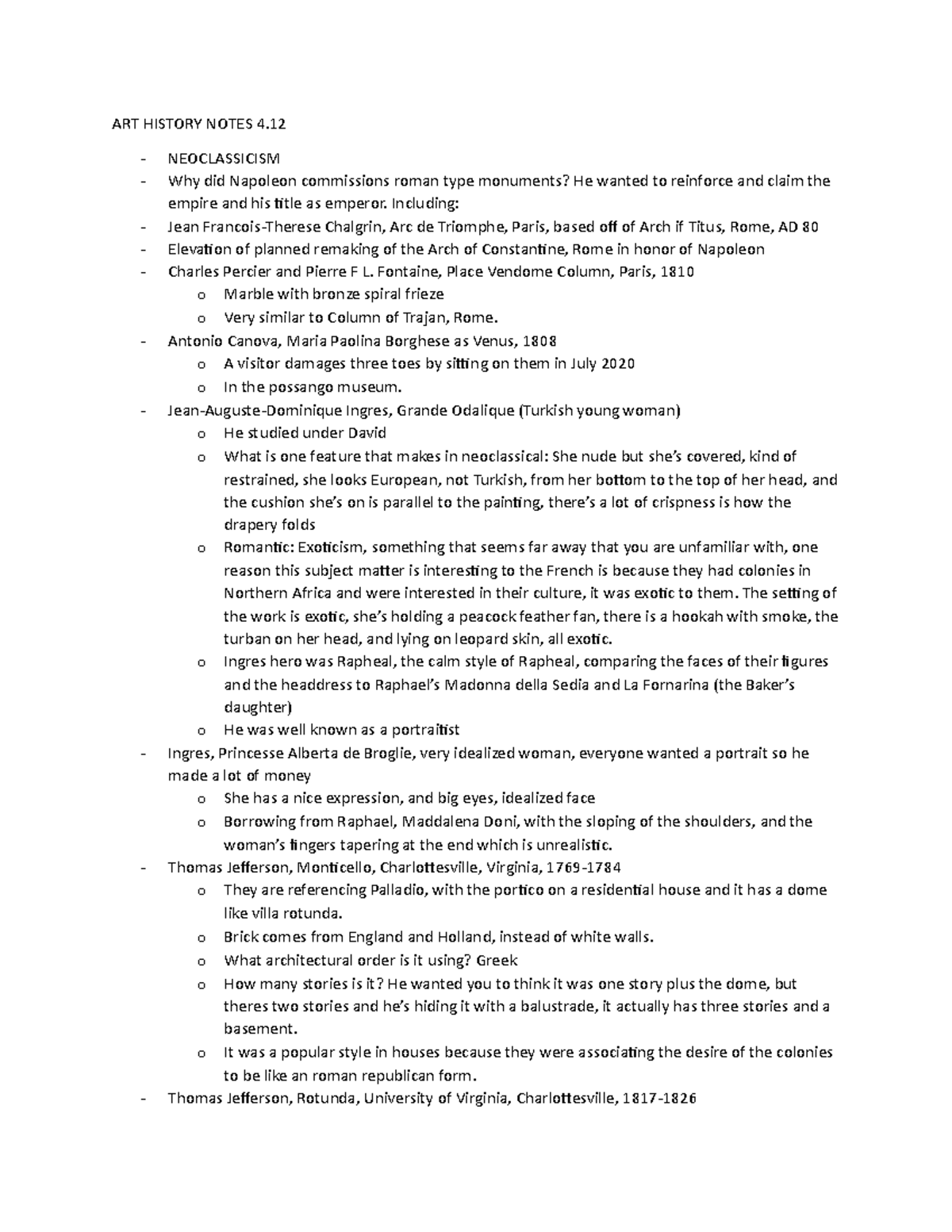 ART History Notes - ART HISTORY NOTES 4. - NEOCLASSICISM Why did ...