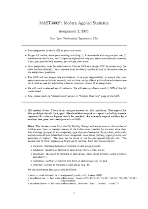 2021 Assignment 2 sol - MAST30027: Modern Applied Statistics Assignment 2 Solution 2021 1: There ...
