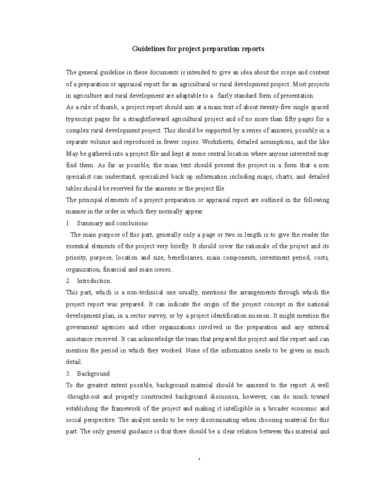 Guidelines for project preparation reports - Most projects in ...