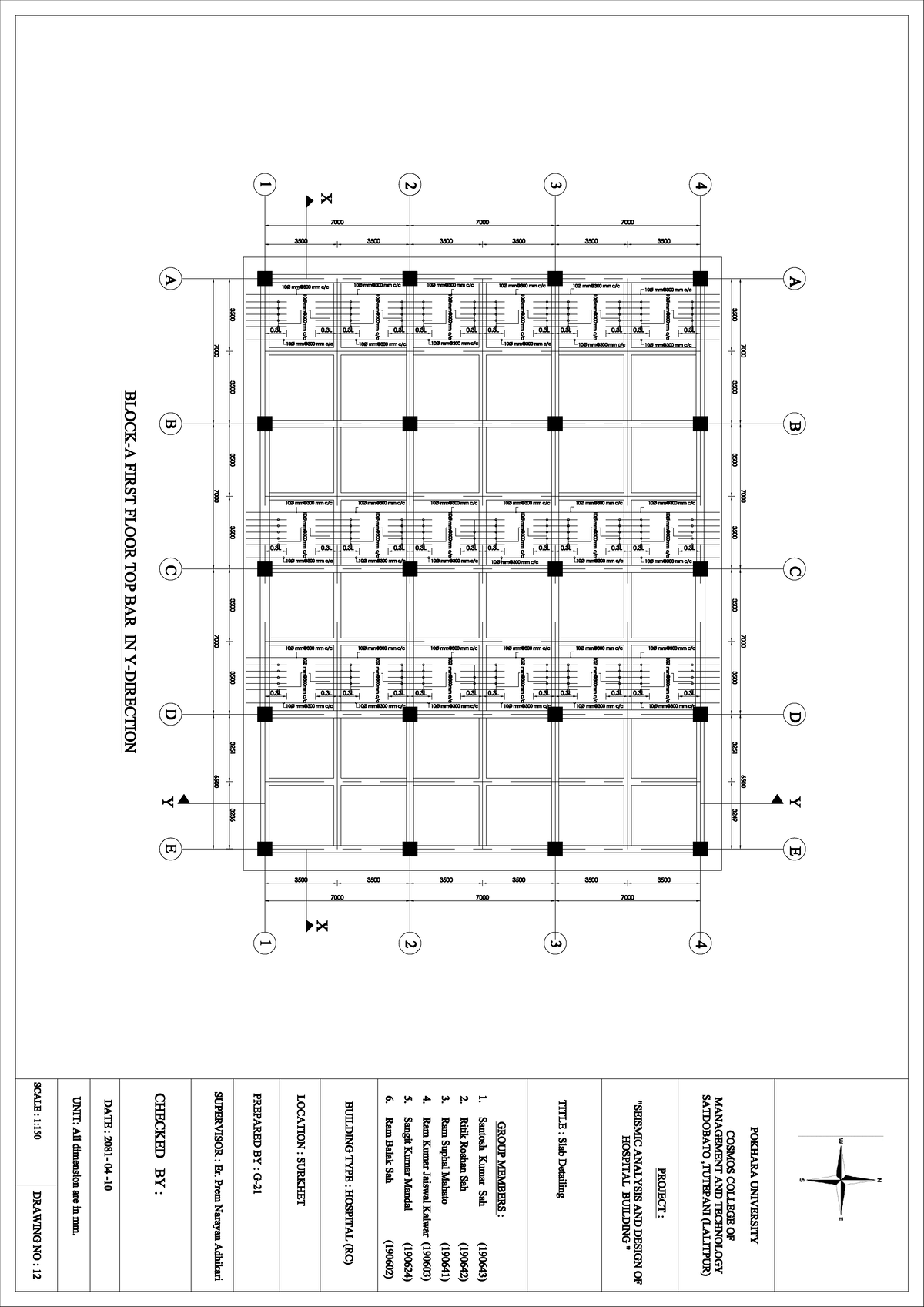 Slab detailing 4 - Detail - A B C D Y E POKHARA UNIVERSITY 6500 3500 ...