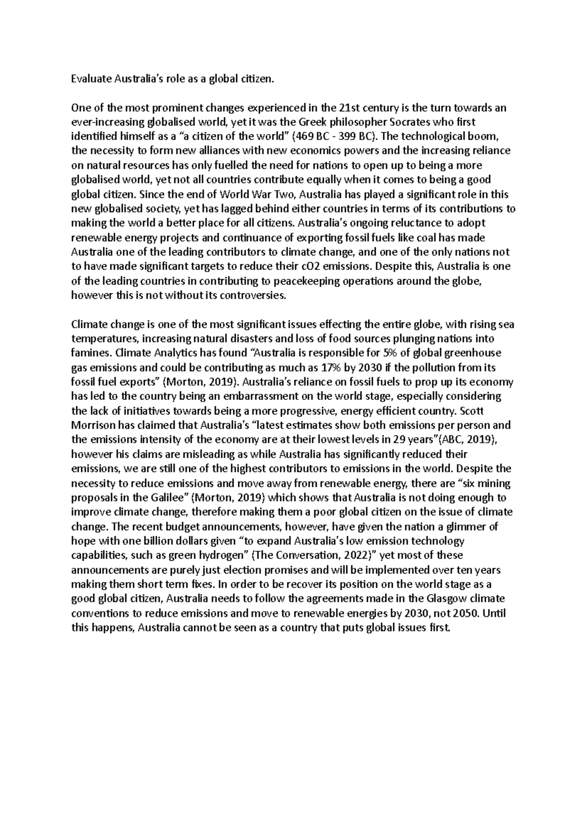 Sample essay - note - Evaluate Australia’s role as a global citizen ...