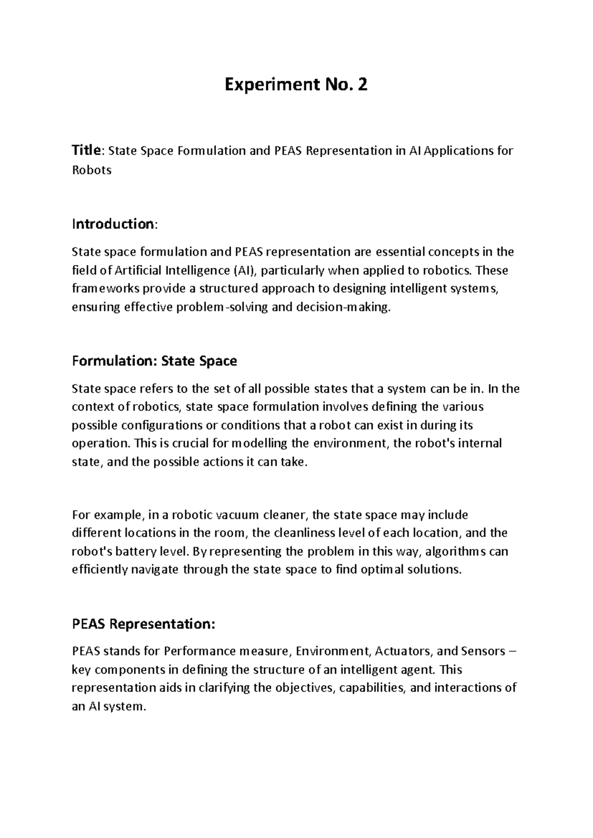 Experiment No 2 AI - try dasyef lorem ispusn jbe fbubfbsb buefu - Experiment No. 2 Title: State ...