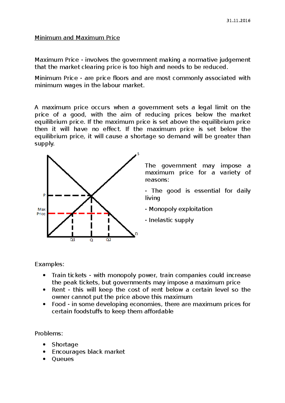 E 31 - Microeconomics lesson work for OCR - Minimum and Maximum Price ...