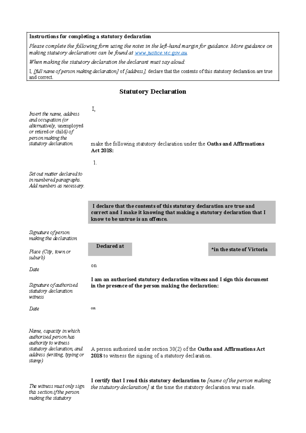 Statutory declaration form 0 - Instructions for completing a statutory ...