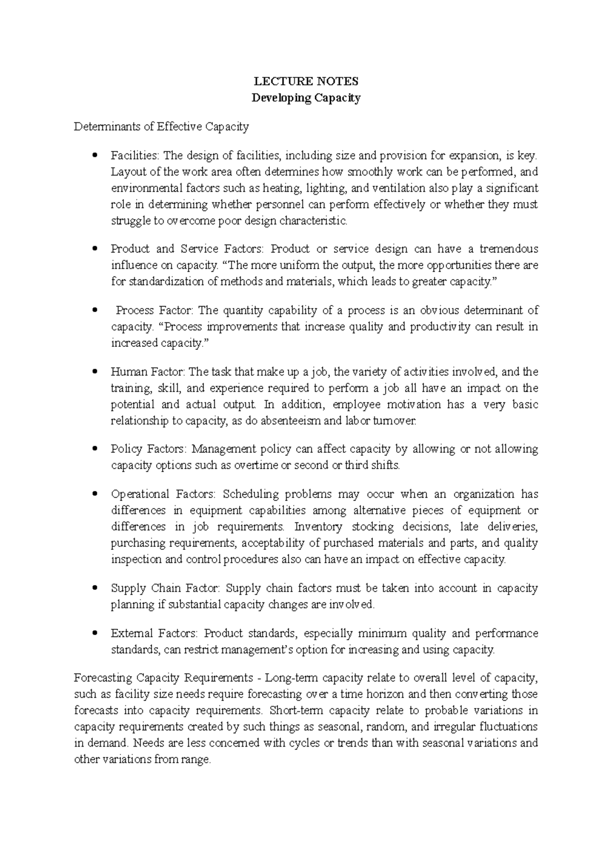 Business Management Developing Capacity - LECTURE NOTES Developing ...