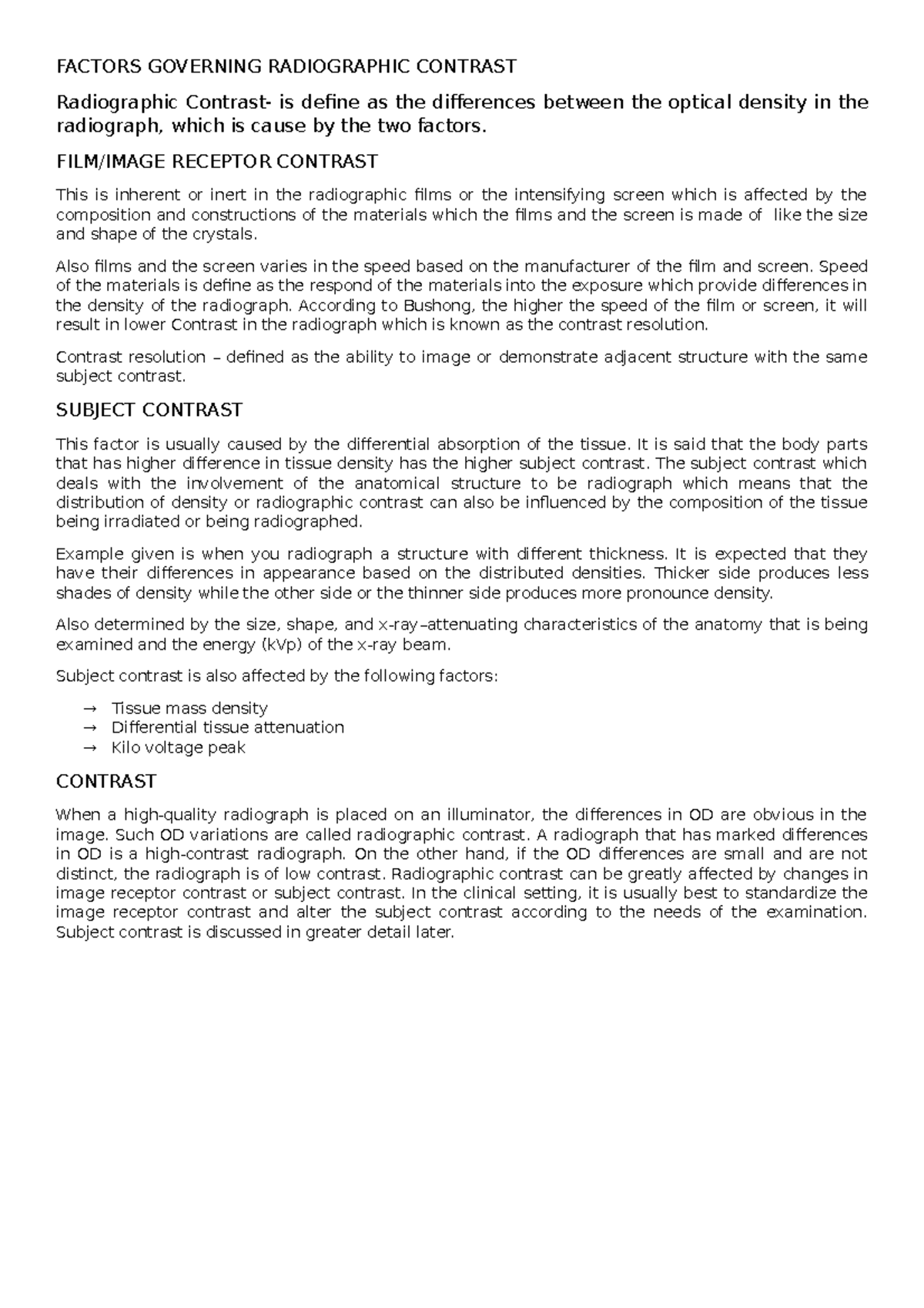 Lesson 2 - Factors Governing Radiographic Contrast - FACTORS GOVERNING ...