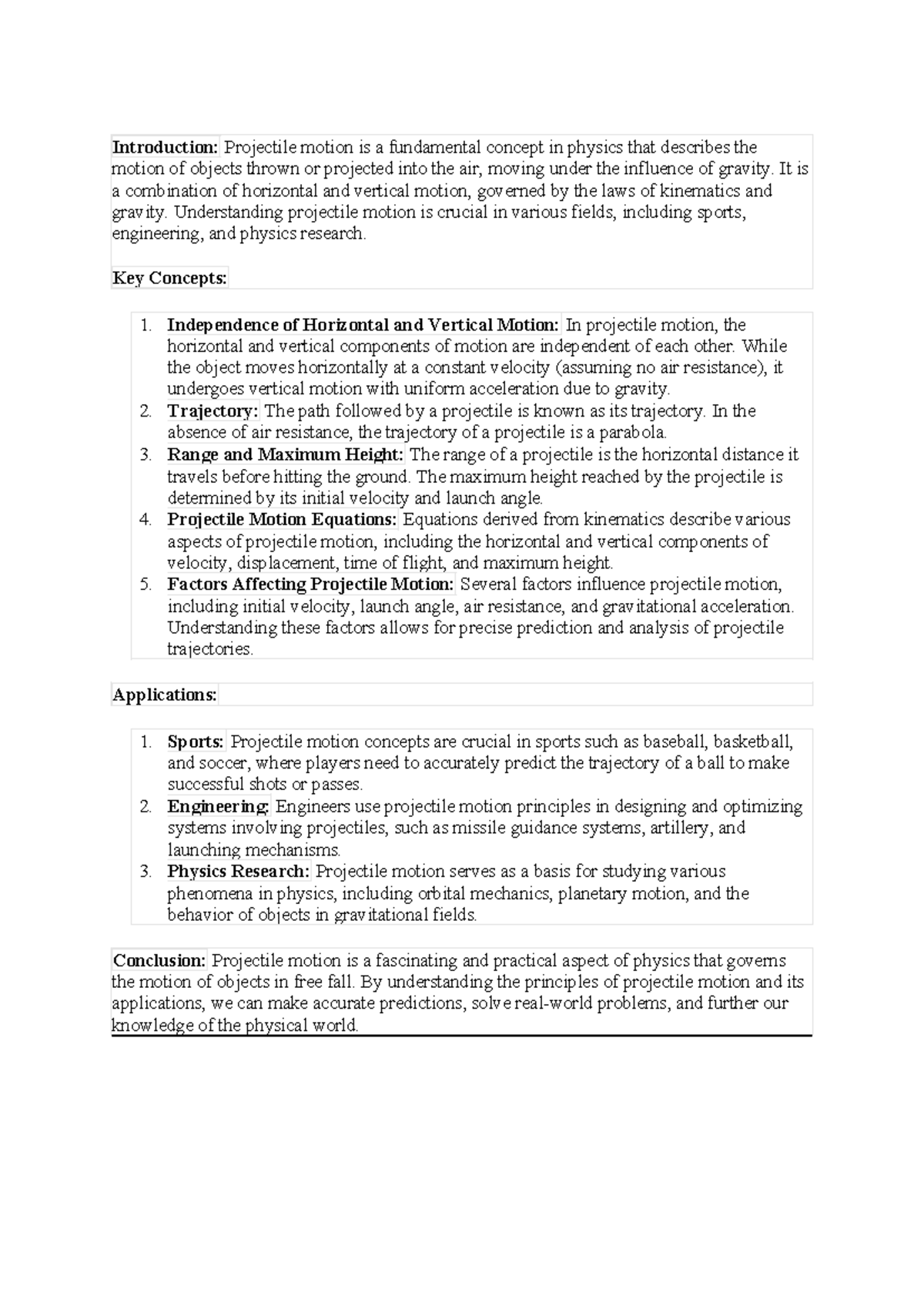 Projectile motin - NOTES - Introduction: Projectile motion is a ...