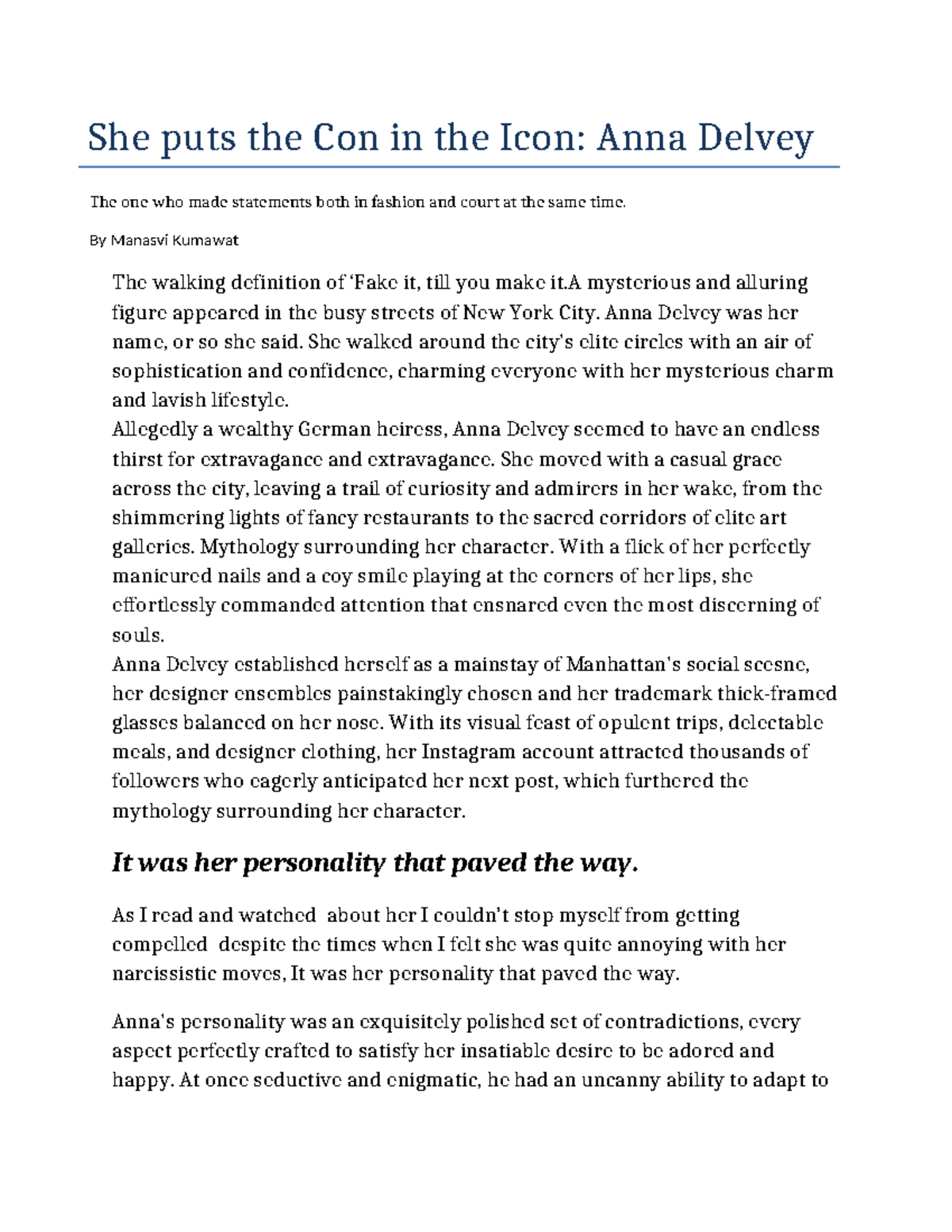Anna delvey - essay on series review - She puts the Con in the Icon ...