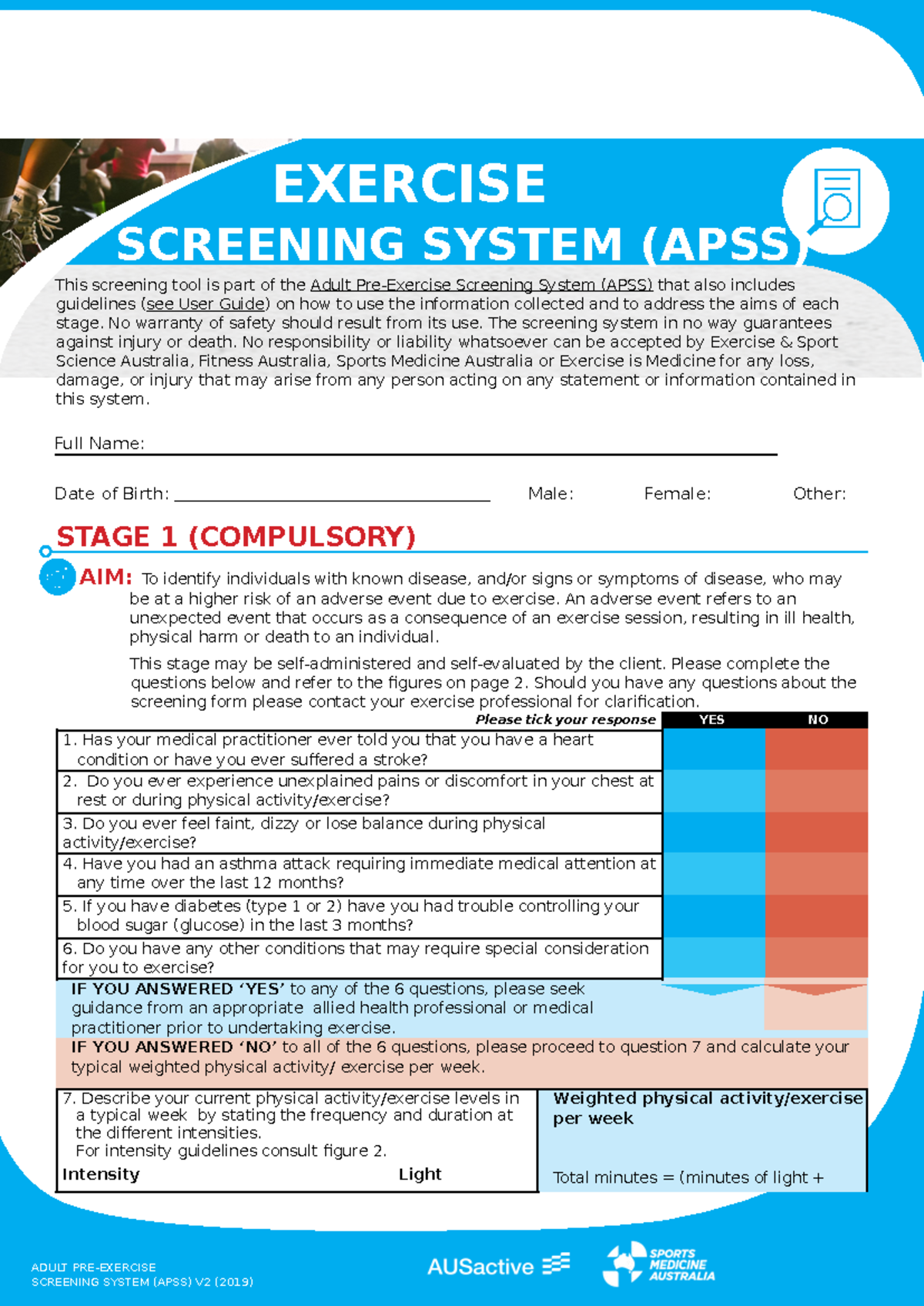 Adult Pre Screening Tool 2021 (1) copy 2 - ADULT PRE- EXERCISE ...