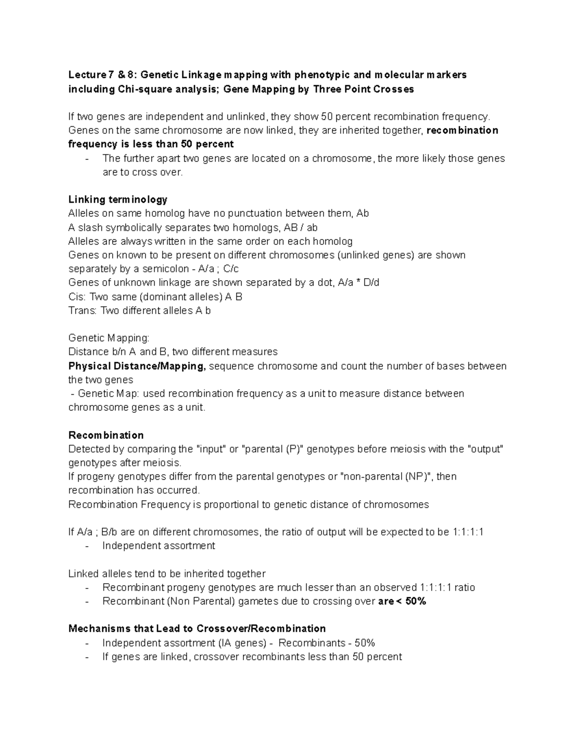 BIOL-102 Midterm 2 - Lecture 7 & 8: Genetic Linkage mapping with ...