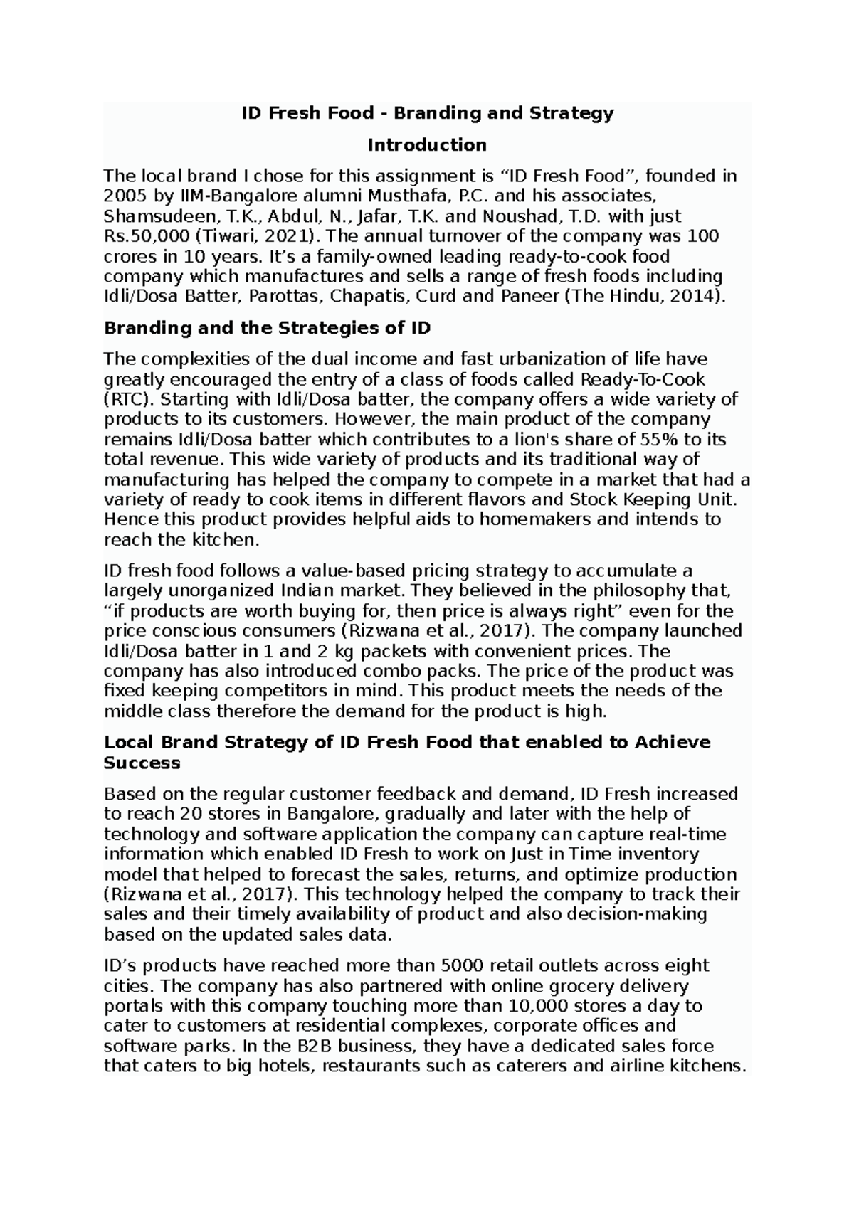 Discussion UNIT 3 BRAND STRATEGY AND ANALYSIS - ID Fresh Food ...