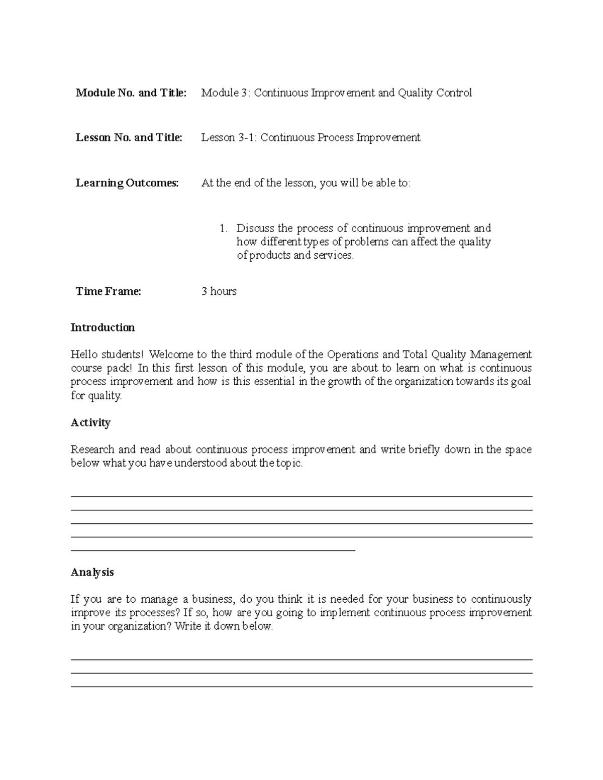 Module 3 Lesson 1 - Minor subject - Module No. and Title: Module 3 ...