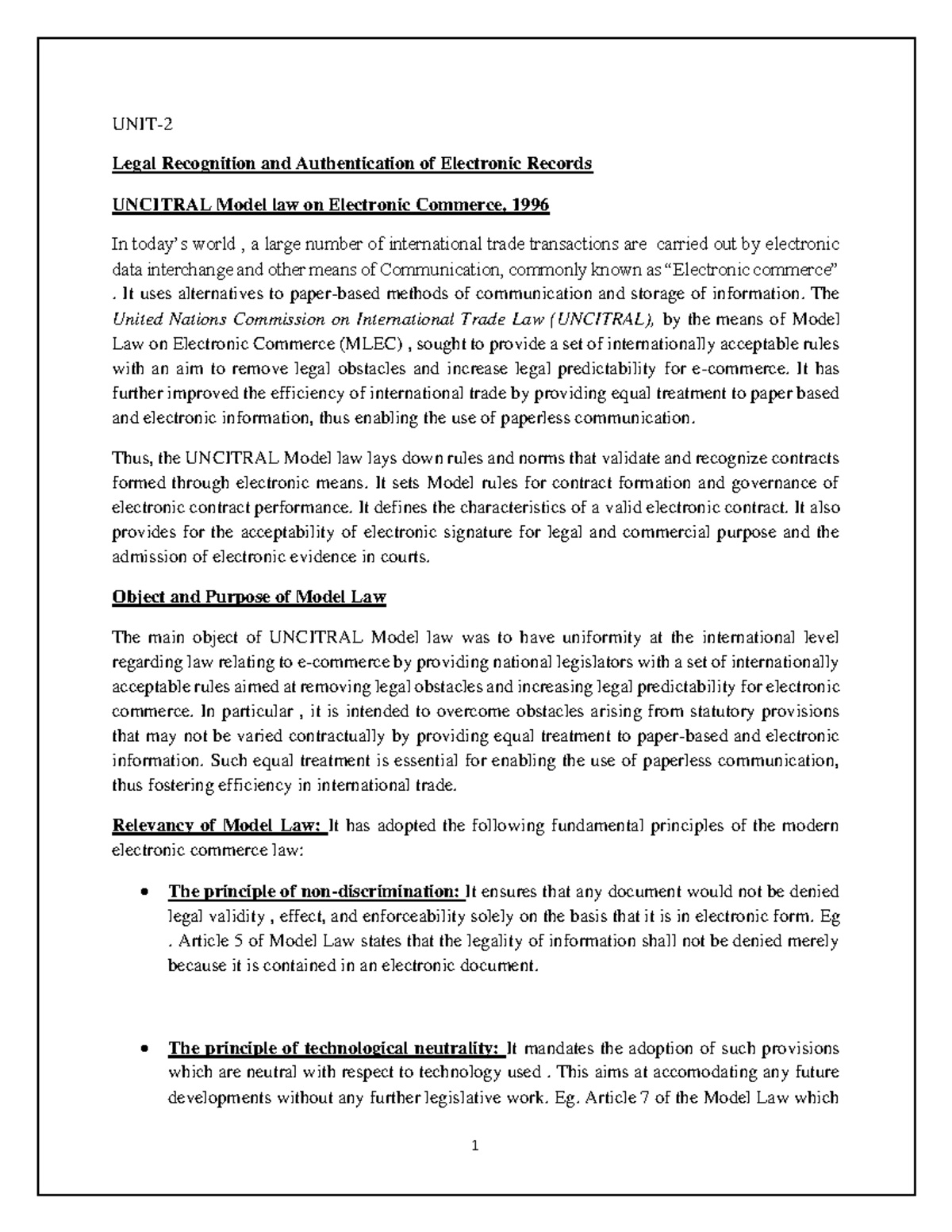 UNIT-2 IT Act-1 - Abcd - UNIT- 2 Legal Recognition and Authentication ...