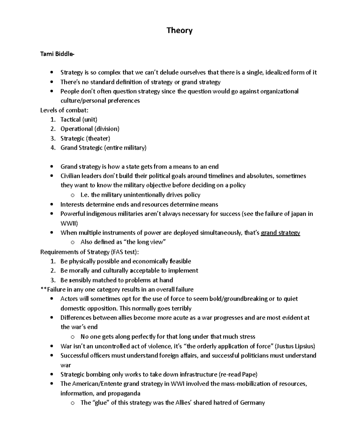 501 Master Notes Doc - Theory Tami Biddle- Strategy is so complex that ...