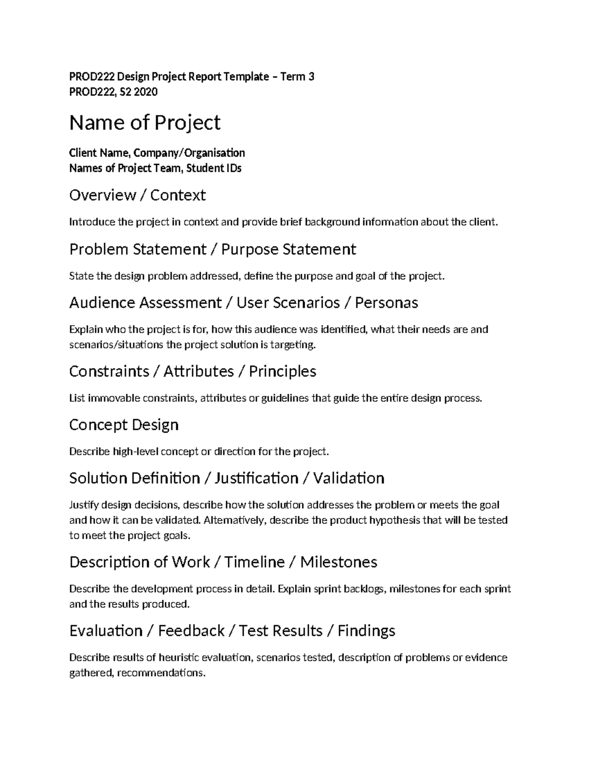 PROD222 Project Report Template - PROD222 Design Project Report ...