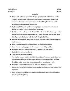 History Core - Chapter 3 notes - Rachel Johnson 2/6/ Prof. Taylor ...