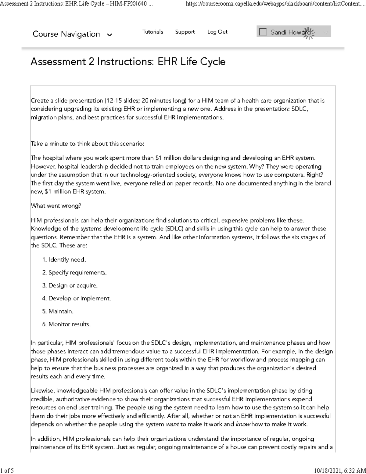 Assessment 2 Instructions EHR Life Cycle – HIM-FPX4640 - HIM4640 - CU ...