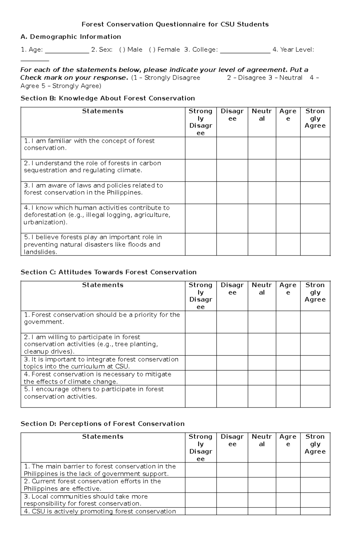 Descriptive Statistics - Activity 3 - Forest Conservation Questionnaire ...