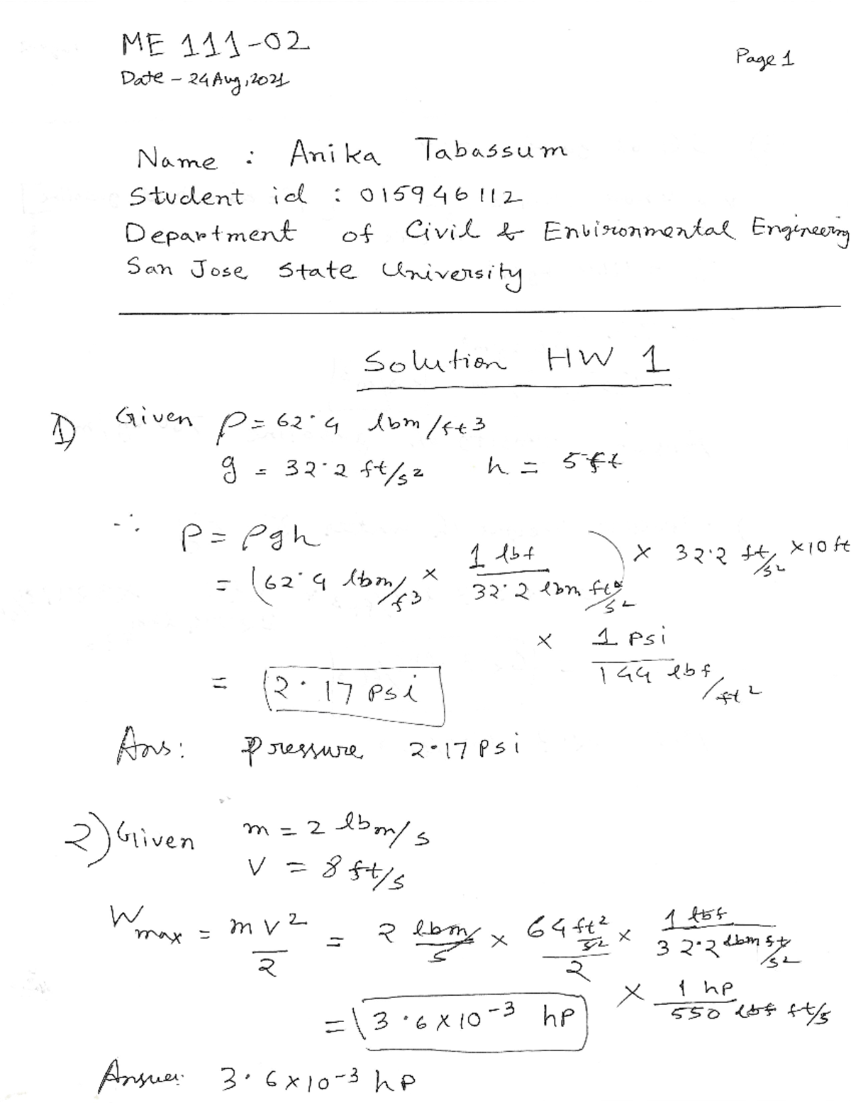 Solution hw 1_ME111 - ME 111 - Studocu