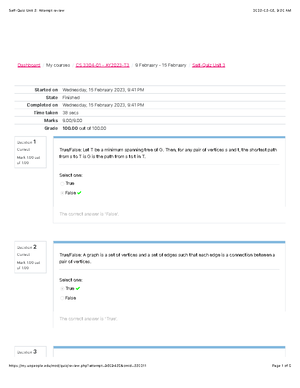CS 3304 Analysis of algotithm Graded Quiz unit6 - Started on Wednesday ...