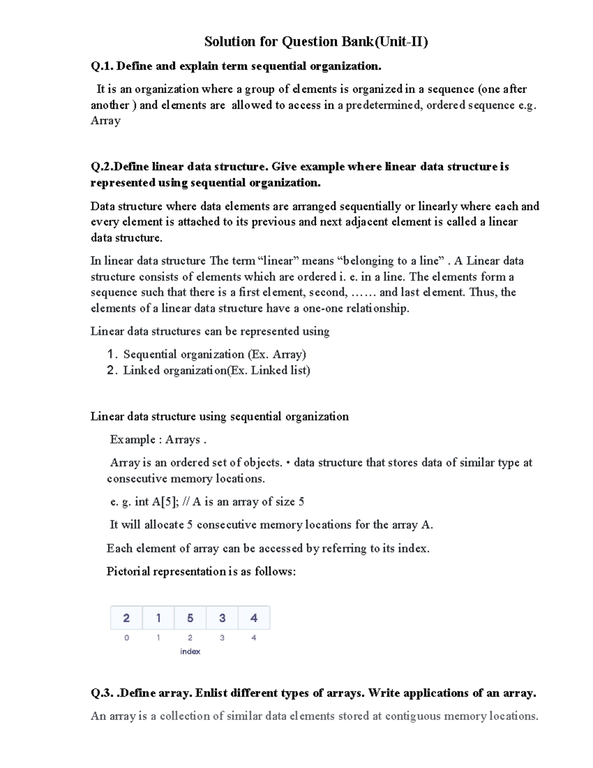FDS Unit2 QB Solution - Study hard - Solution for Question Bank(Unit-II) Q. Define and explain ...