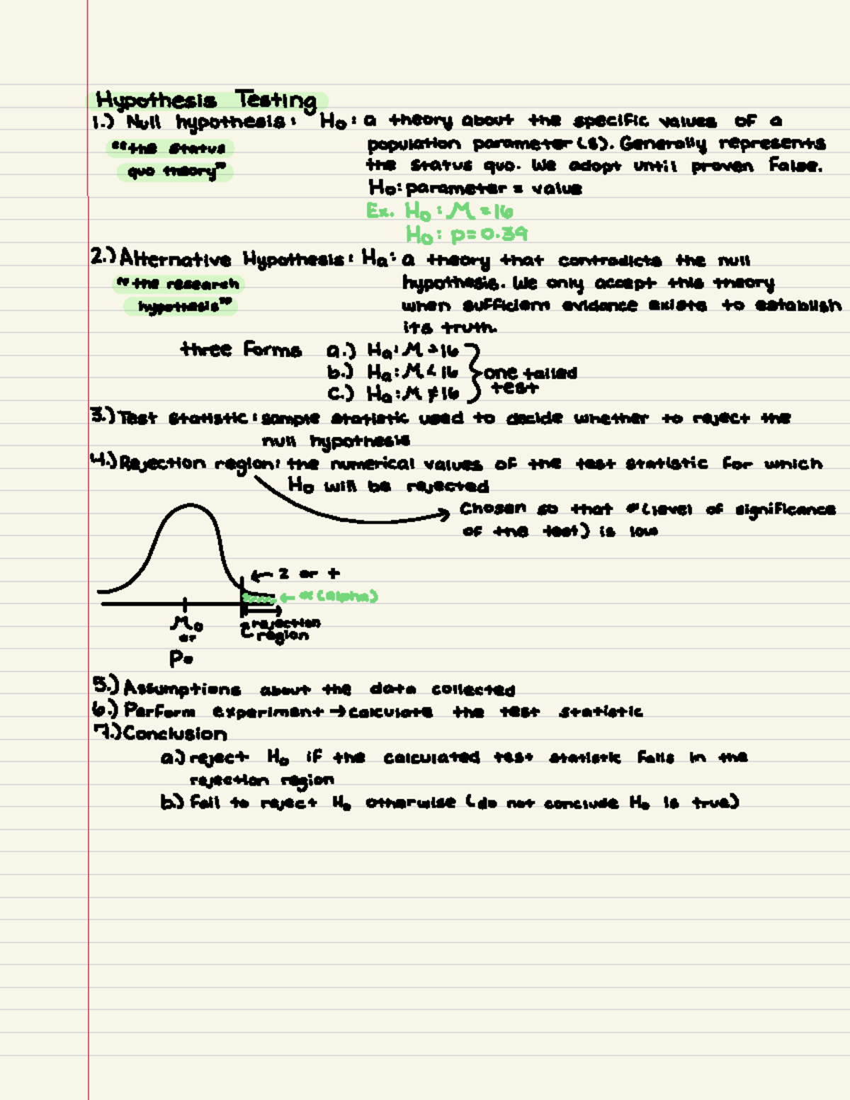 Statistics 20 Lecture Notes From Class hypothesis Testing
