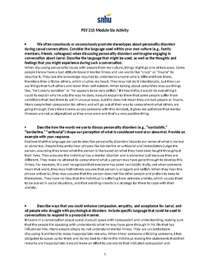 PSY 215 Module Three Activity - PSY 215 Module Three Activity Part One ...