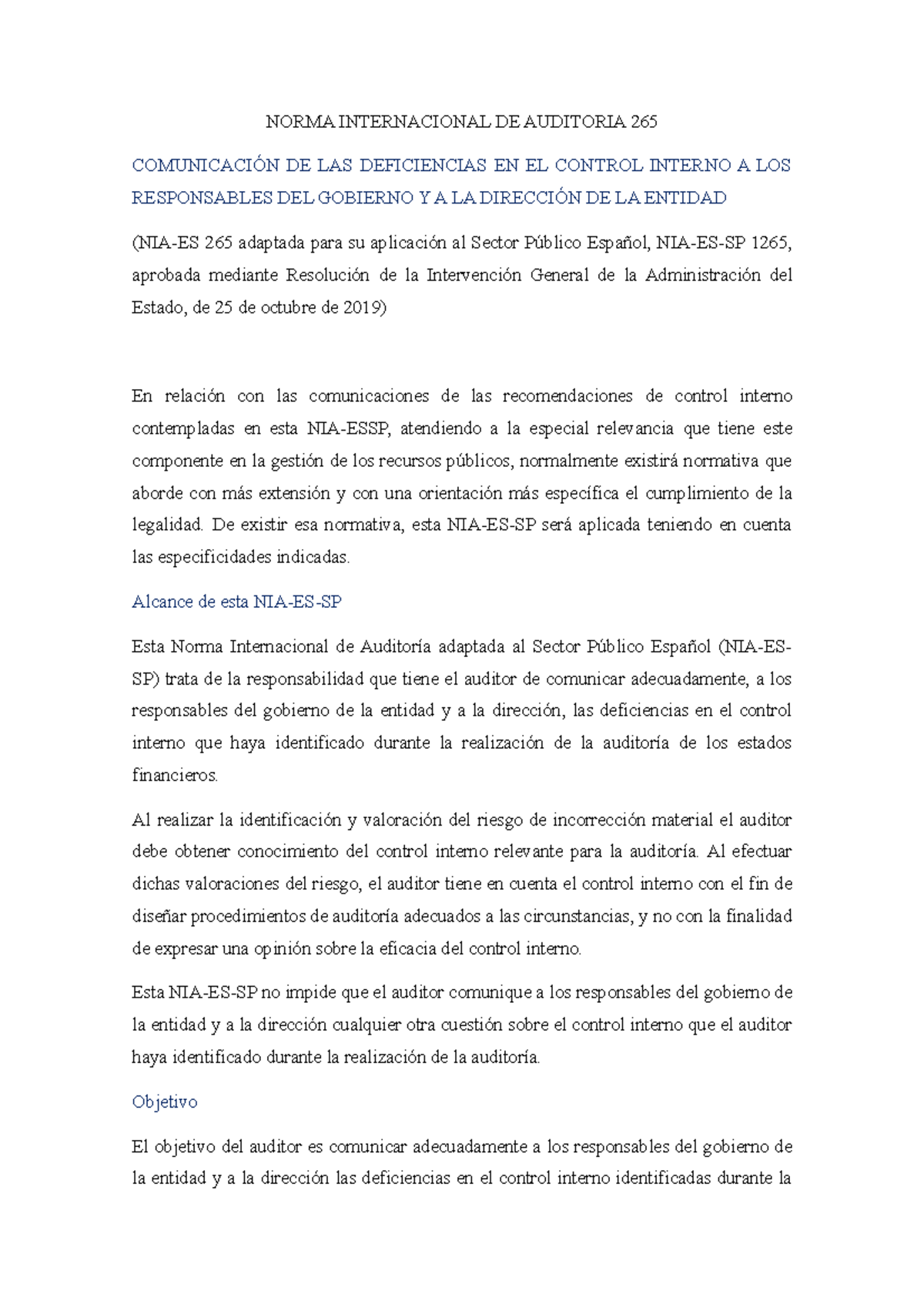 Norma Internacional DE Auditoria 265 123 - NORMA INTERNACIONAL DE ...