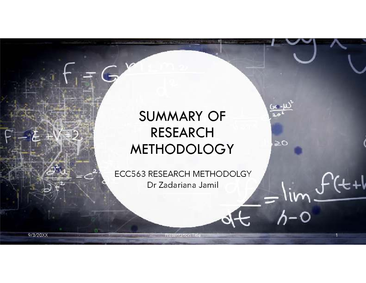 Topic 6 Summary OF Research Methodology - SUMMARY OF RESEARCH ...