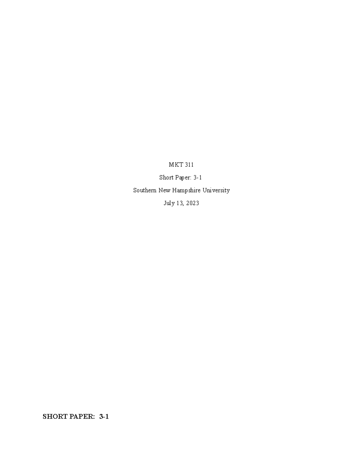 3-2 short paper studuco - MKT311 - SNHU - Studocu