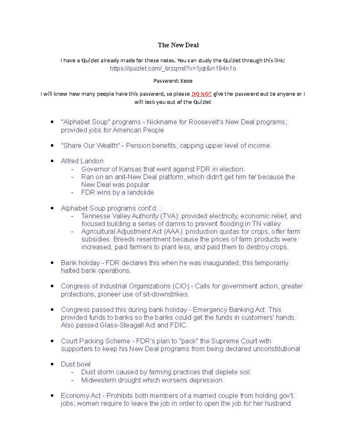 7. The New Deal - These are notes I took from the course US History ...