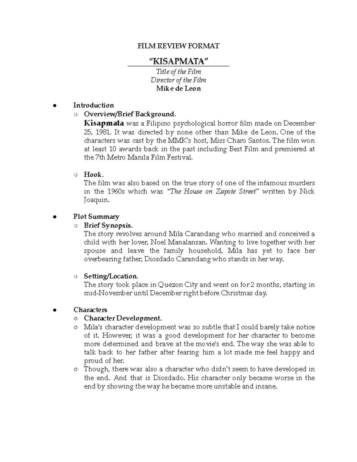 KISAPMATA-Film Review - FILM REVIEW FORMAT ...