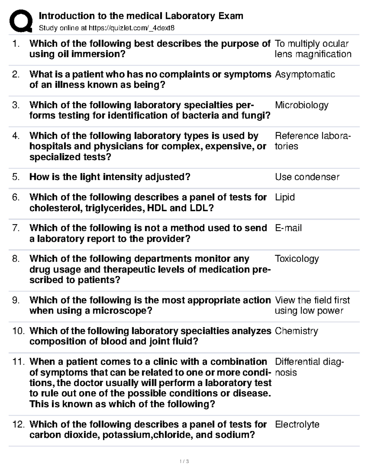 Introduction to the medical Laboratory Exam - This is known as which of ...