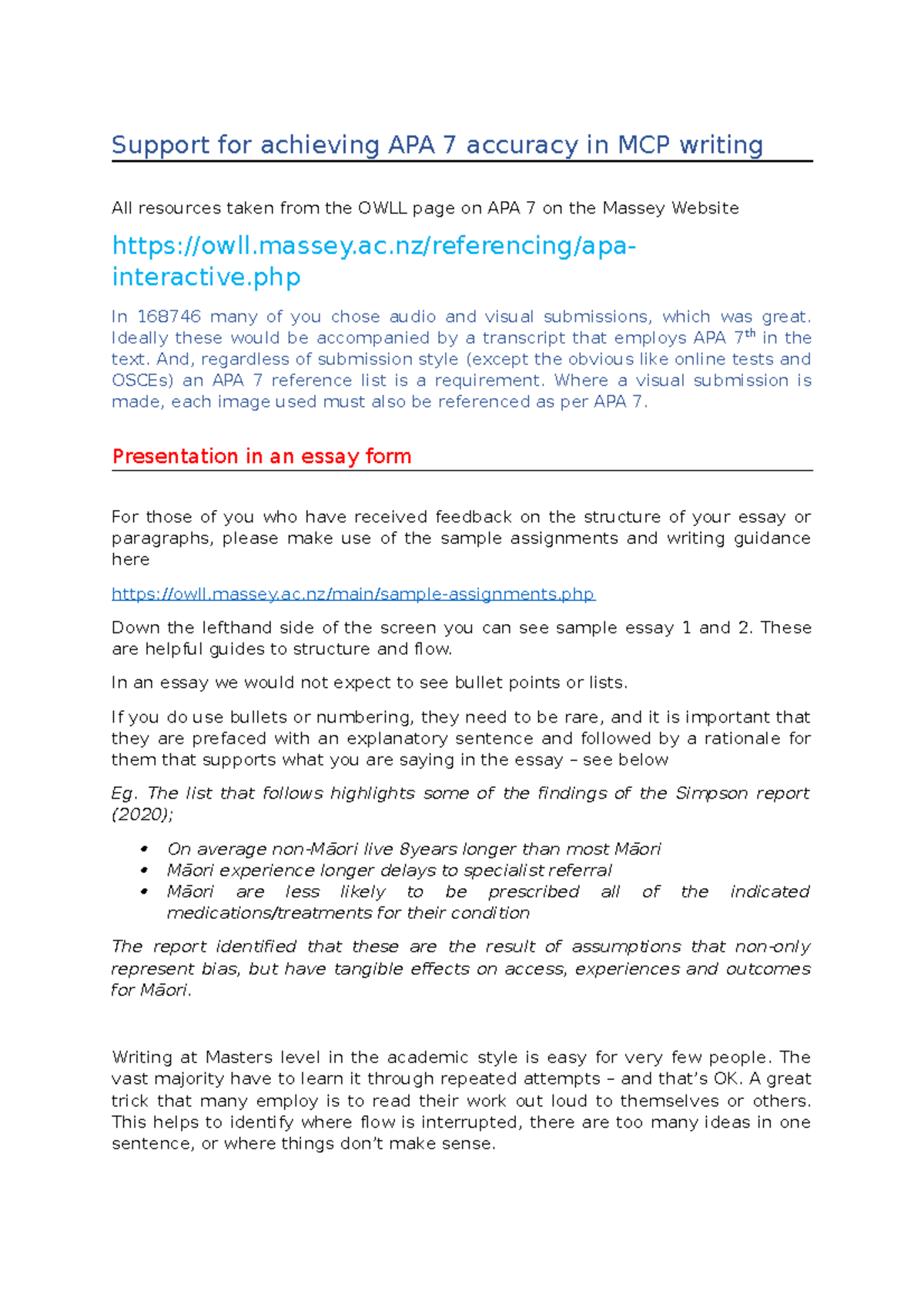 Writing referencing guidance focused on APA 7th - Support for achieving ...