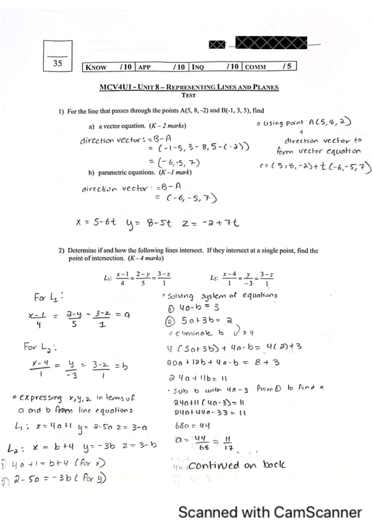 Calc Unit 6 Test 35 Know App Inq Comm Mcv4u1 Unit 8 Representing Lines And Planes Test 1