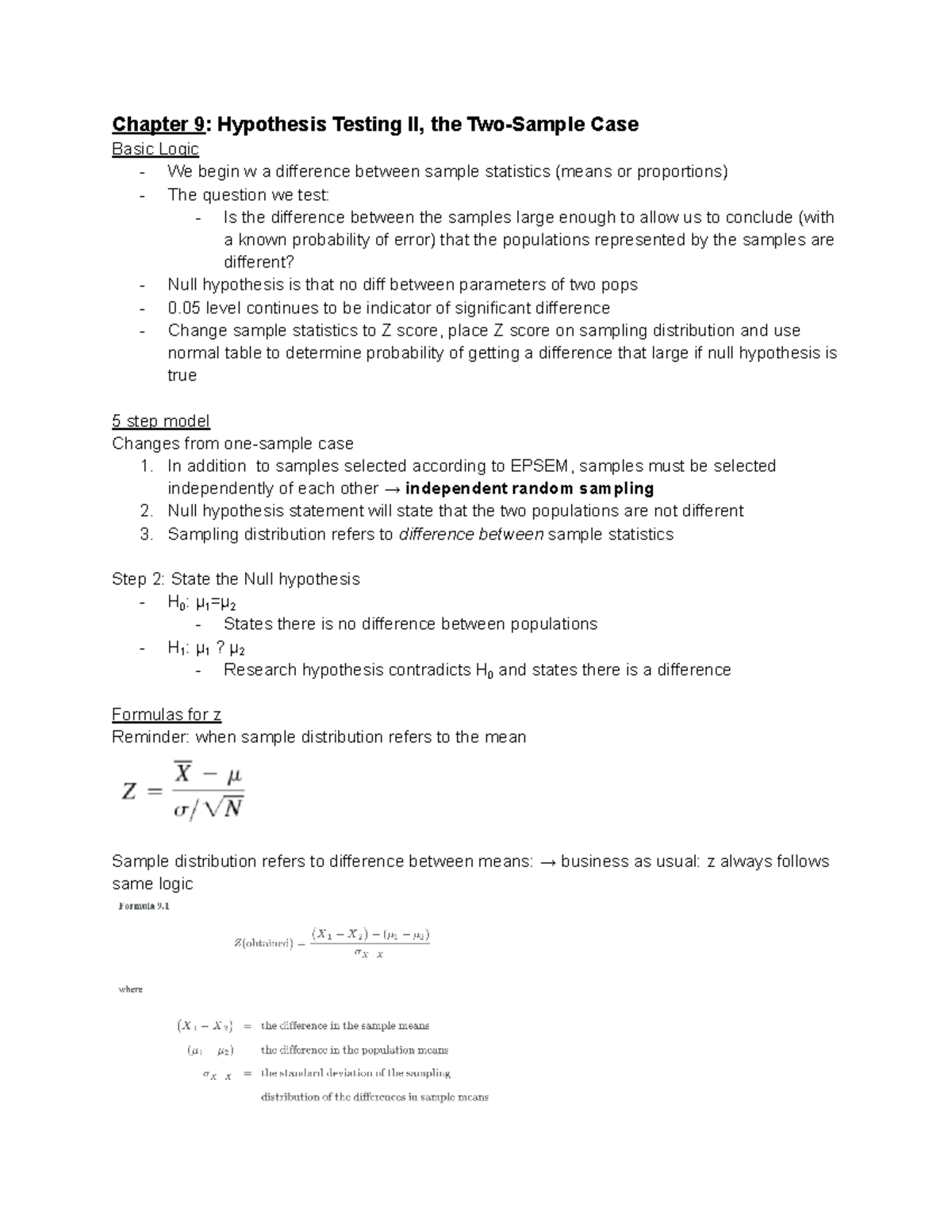 Healy Chapter 9 - Chapter 9: Hypothesis Testing II, the Two-Sample Case ...