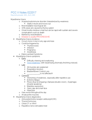 PCC II Notes 012317 - PCC II Notes 012317 Nursing Care of the Client ...