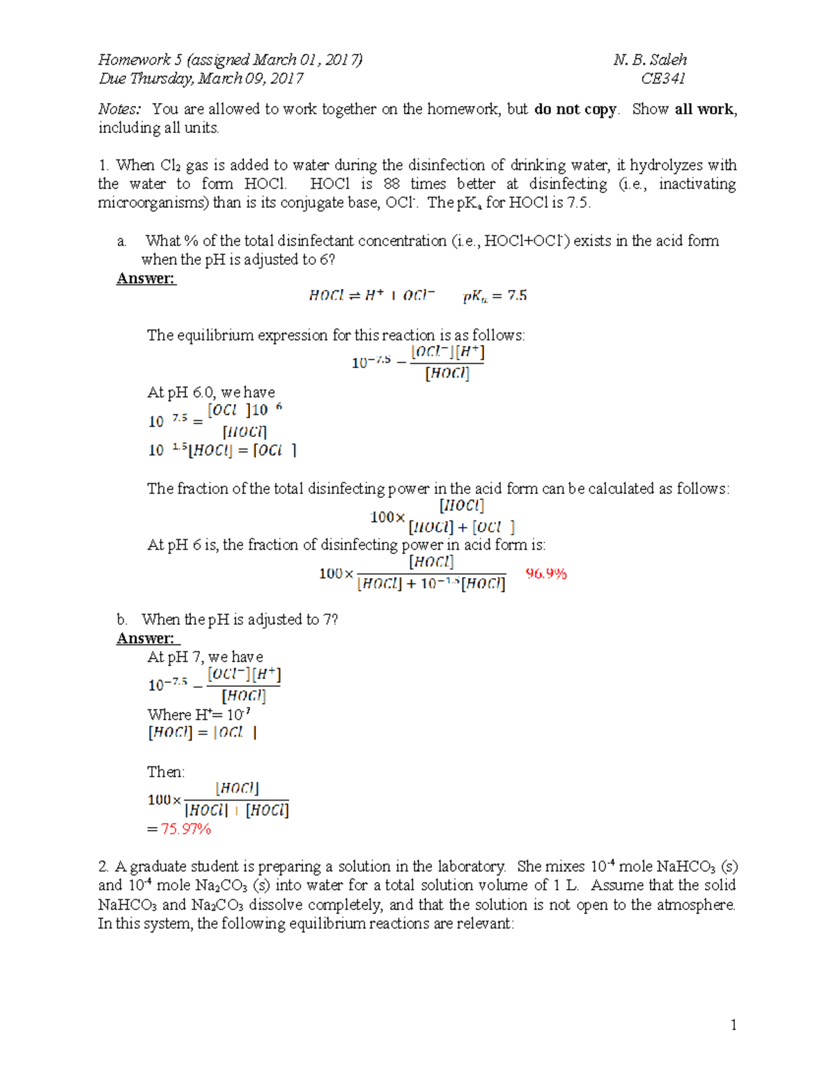 Ce 341 Solutions Hw5 Homework 5 Solutions Saleh Spring 2017 Due Thursday March 09 2017 Ce