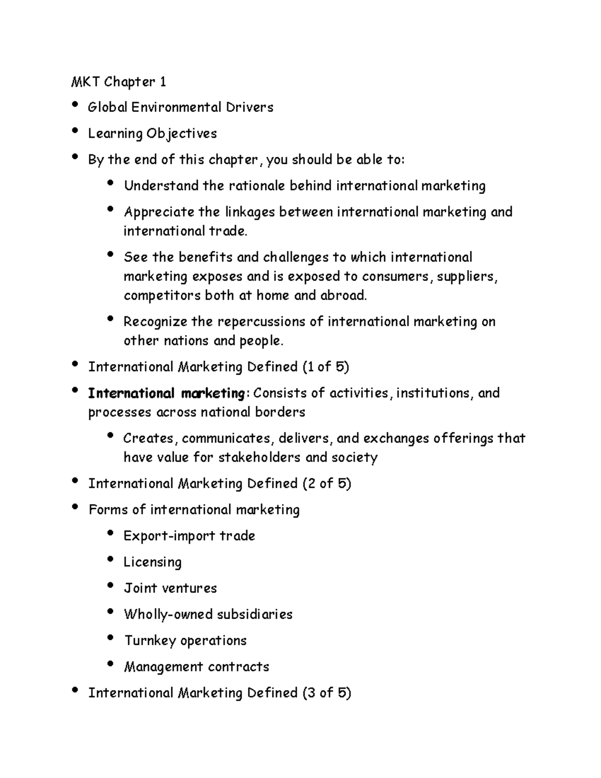 MKT Notes CH 1 - MKT Chapter 1 • Global Environmental Drivers ...